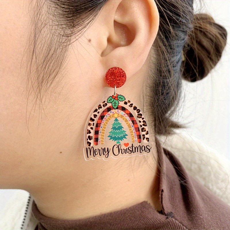 rainbow/ christmas tree merry xmas design dangle earrings - Temu Canada