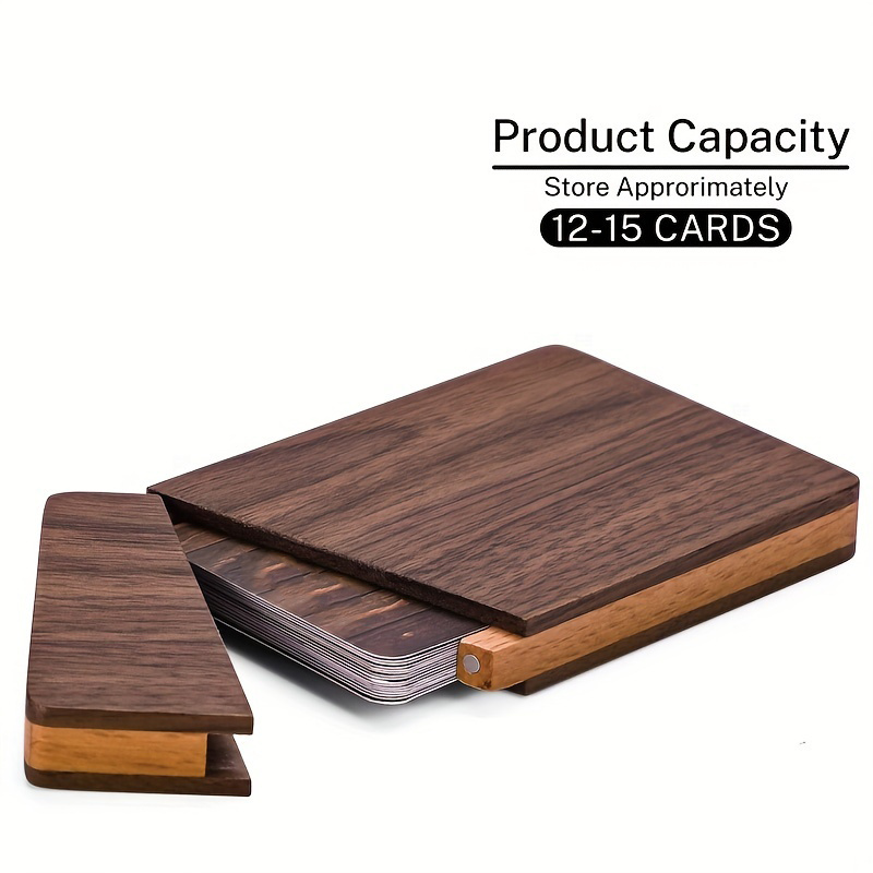 Stylish Wooden Business Card Holder Magnetic Closure Walnut - Temu