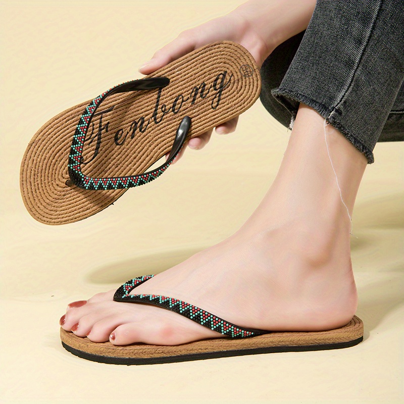 Women's Letter Pattern Flip Flops Open Toe Non Slip Flat - Temu Canada