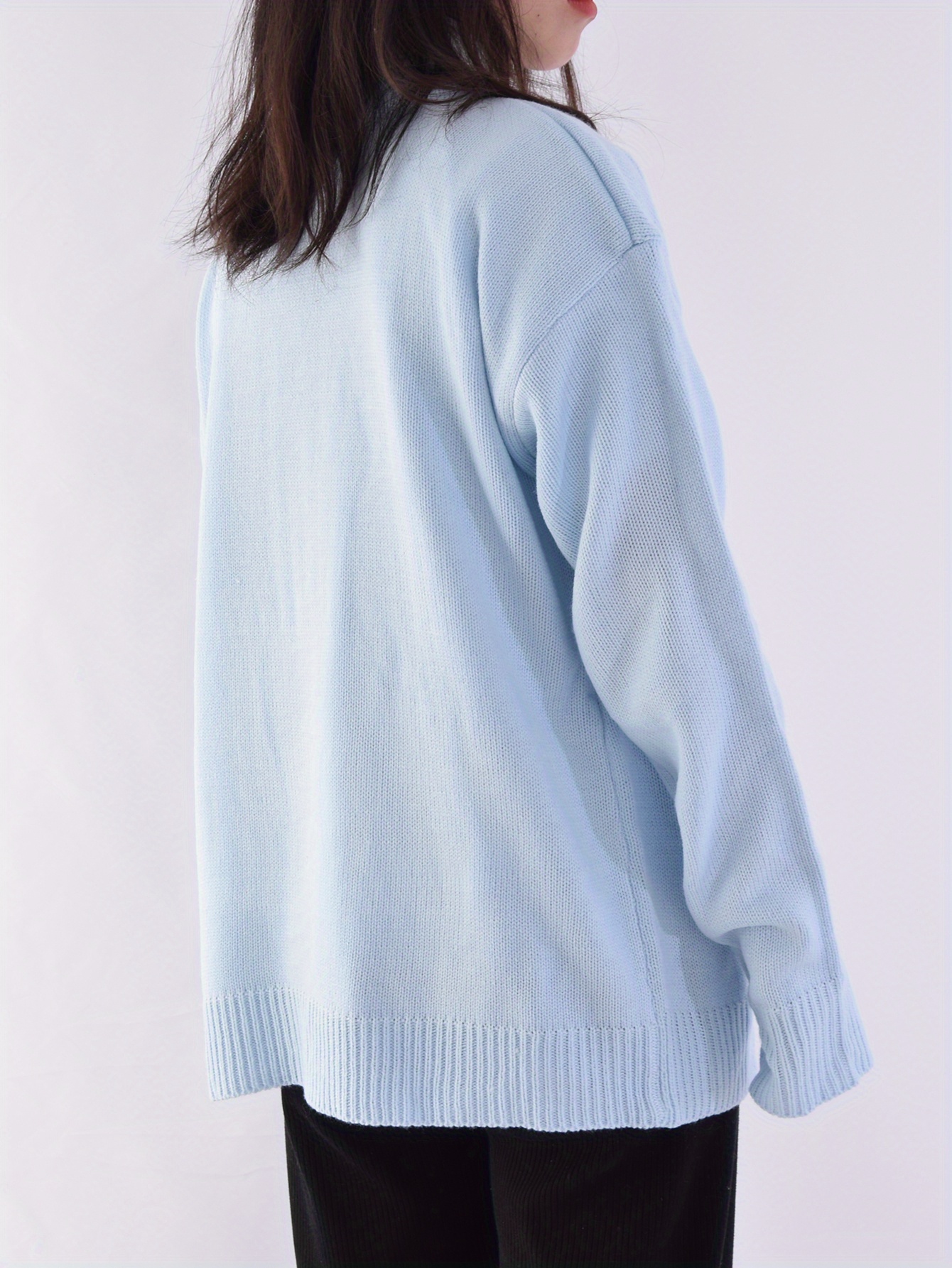 Preppy Pattern Sweater Long Sleeve Casual Cute Sweater - Temu