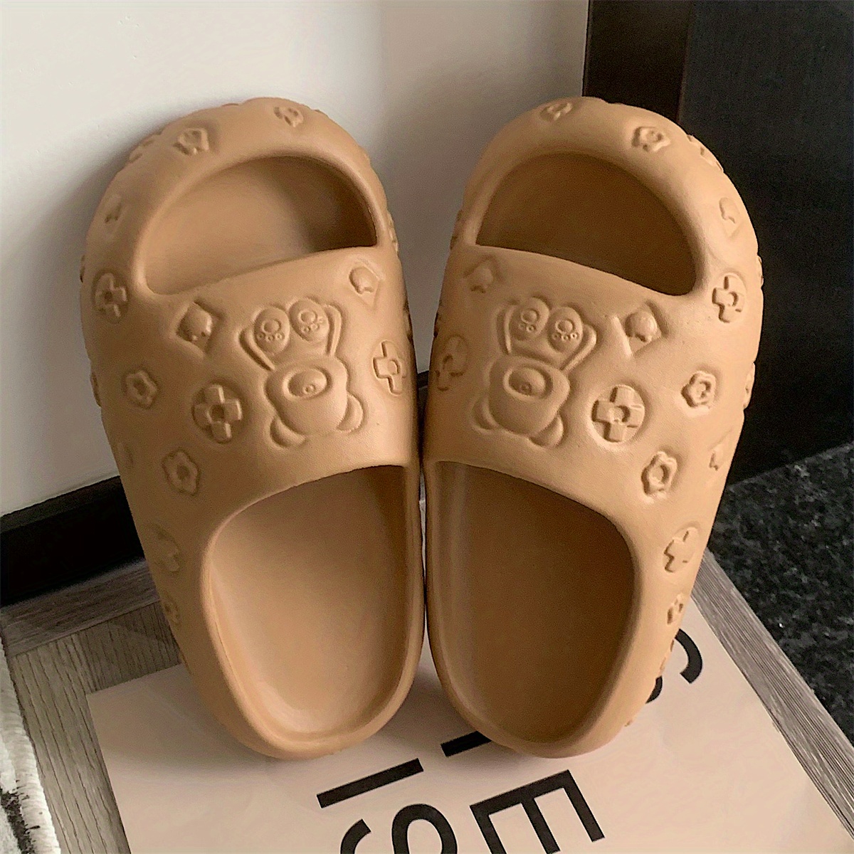 Cute Cartoon Print Open Toe Slip Platform Slides Soft Sole - Temu Canada