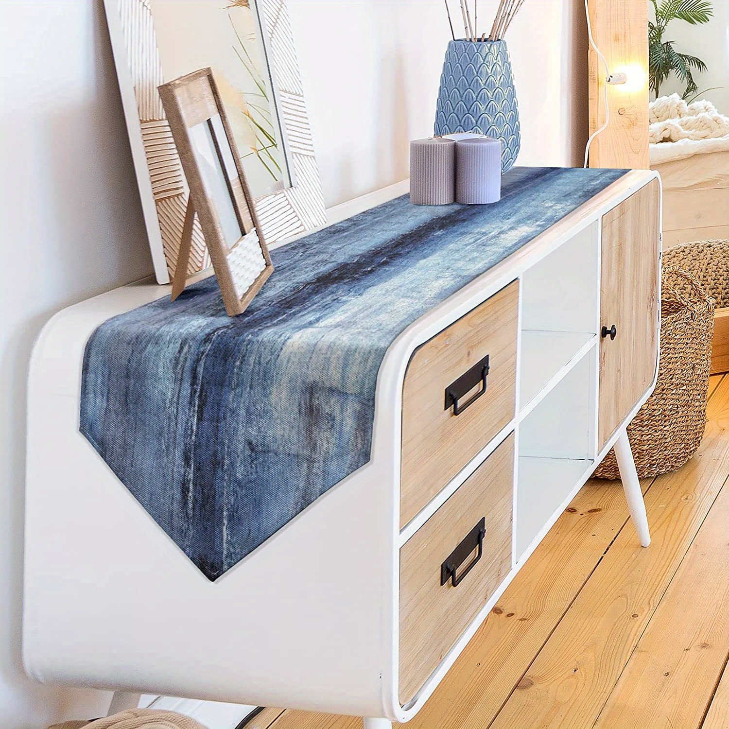 Blue Grey Table Runner Blue Abstract Modern Art Burlap Table - Temu ...