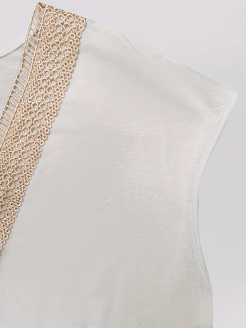 Lace Trim Sleeve T Shirt V Neck Casual Top Summer Spring Temu United