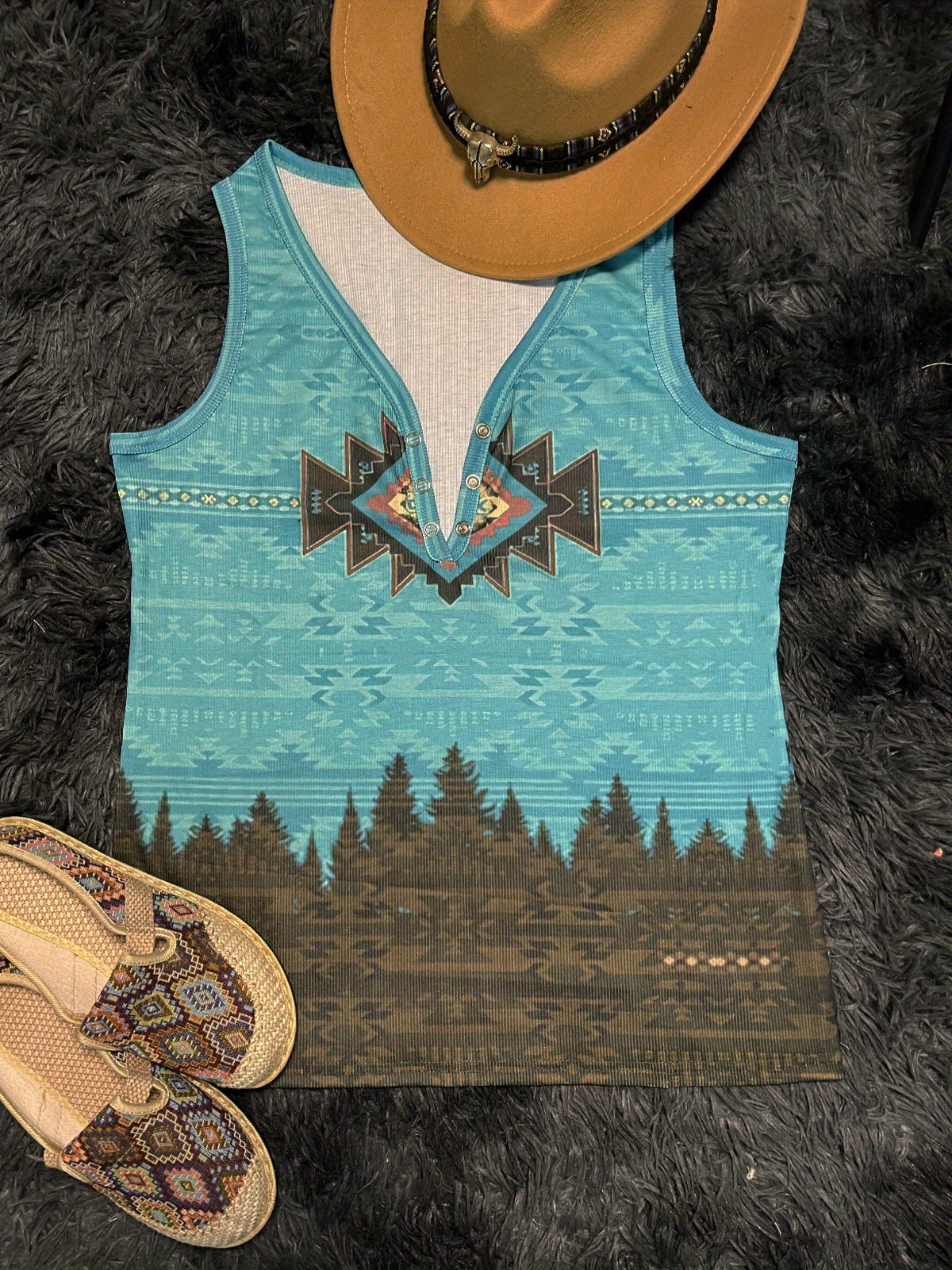 Ethnic Aztec Print V Neck Tank Top Vintage Loose Fashion - Temu