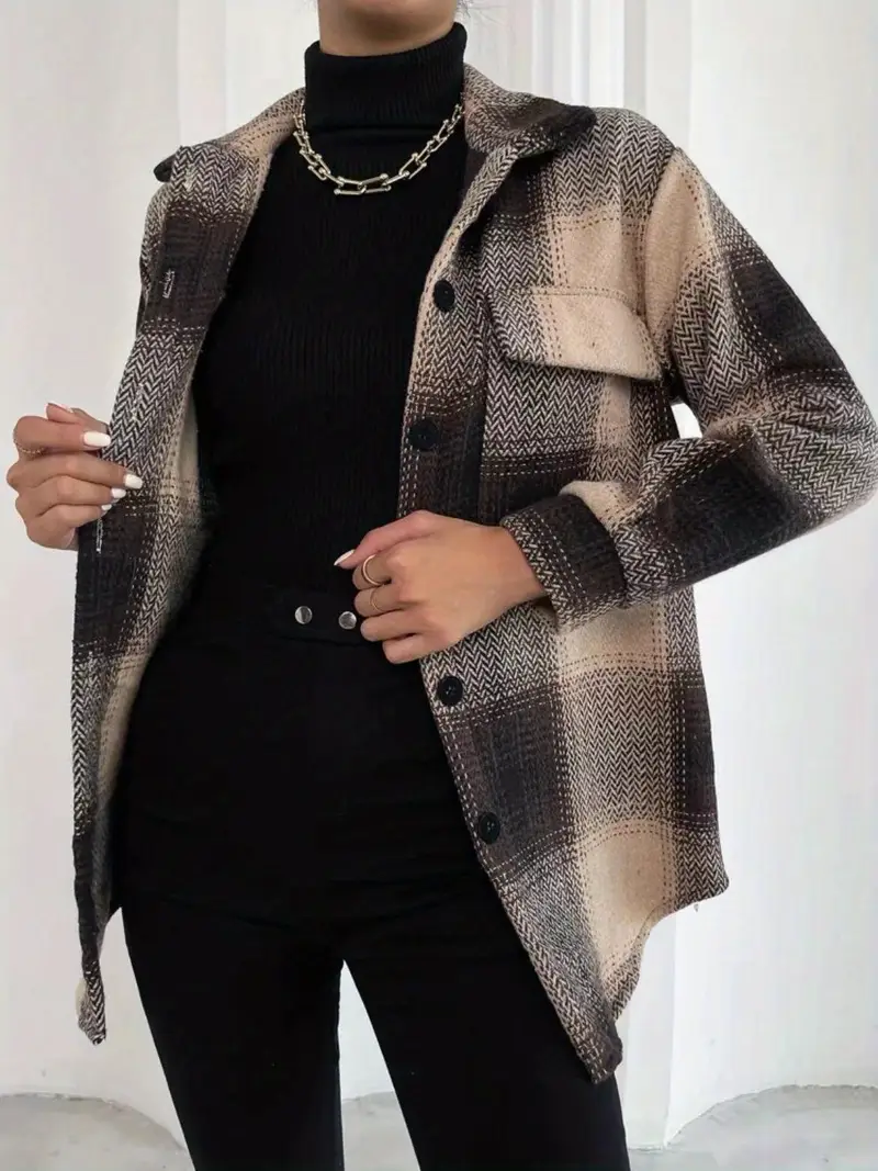 Pattern Button Front Jacket Casual Long Sleeve Lapel Temu Australia
