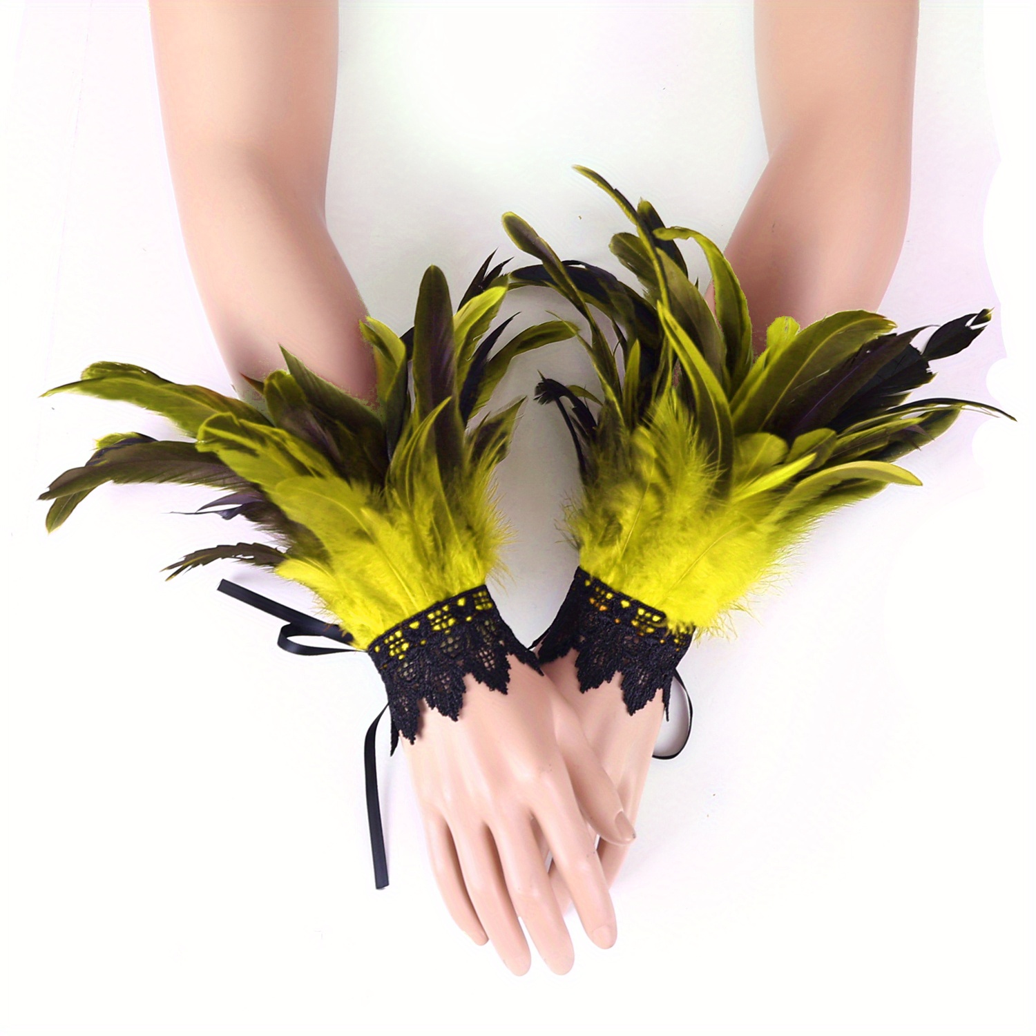 Halloween Cosplay Punk Sleeves Gradient Color Faux Feather - Temu