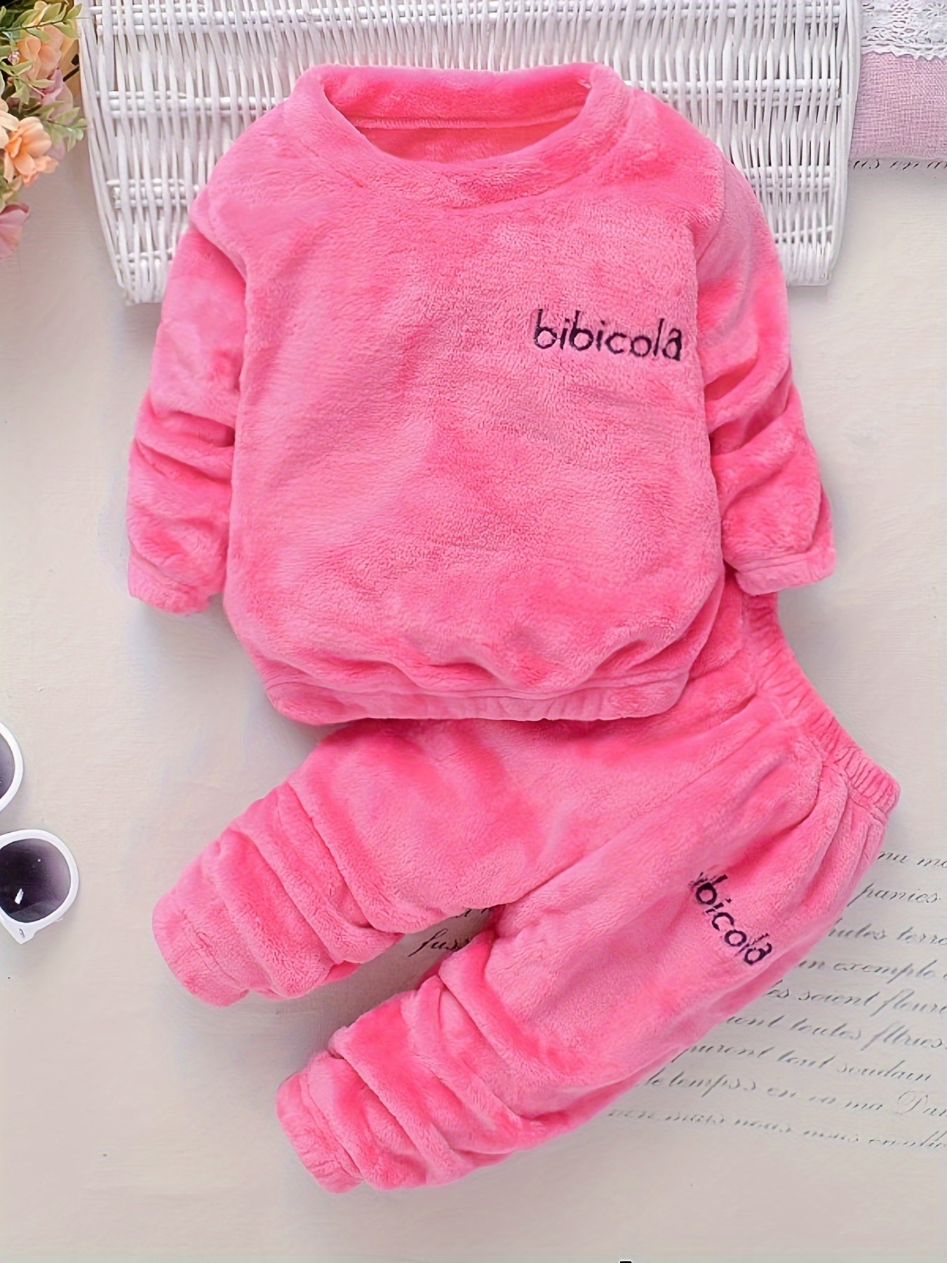 Baby Girls Double sided Fleece Warm Pajamas Set Winter Solid - Temu Canada