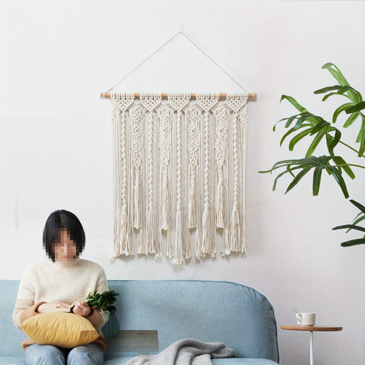 1pc 손으로 짠 나선형 바느질 태피스트리 홈 침실 장식 룸 Boho 벽 교수형 태피스트리 거실 홈 장식 나무 막대 포함