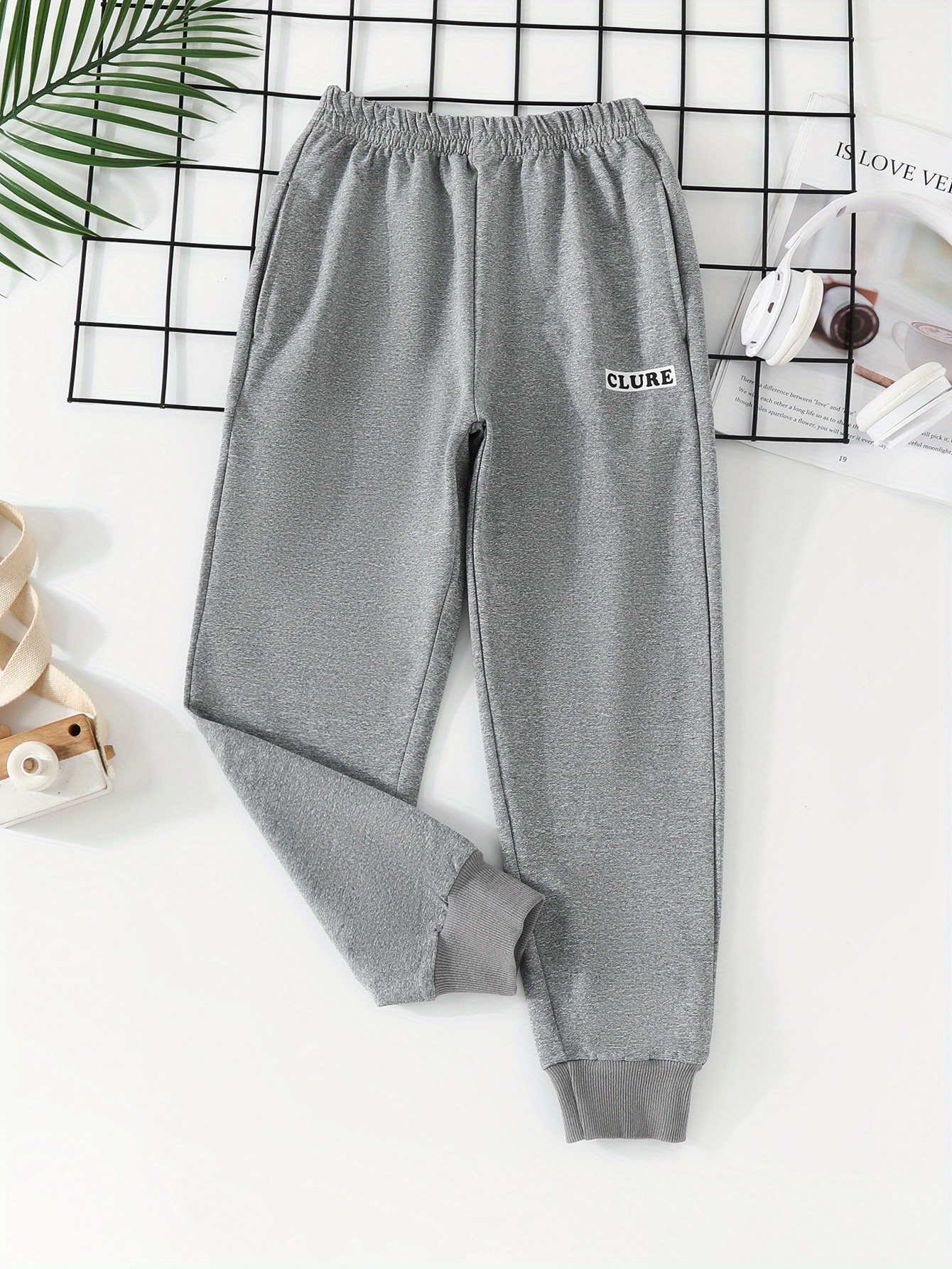 Kid's Letter Print Sweatpants Elastic Waist Jogger Pants - Temu Australia