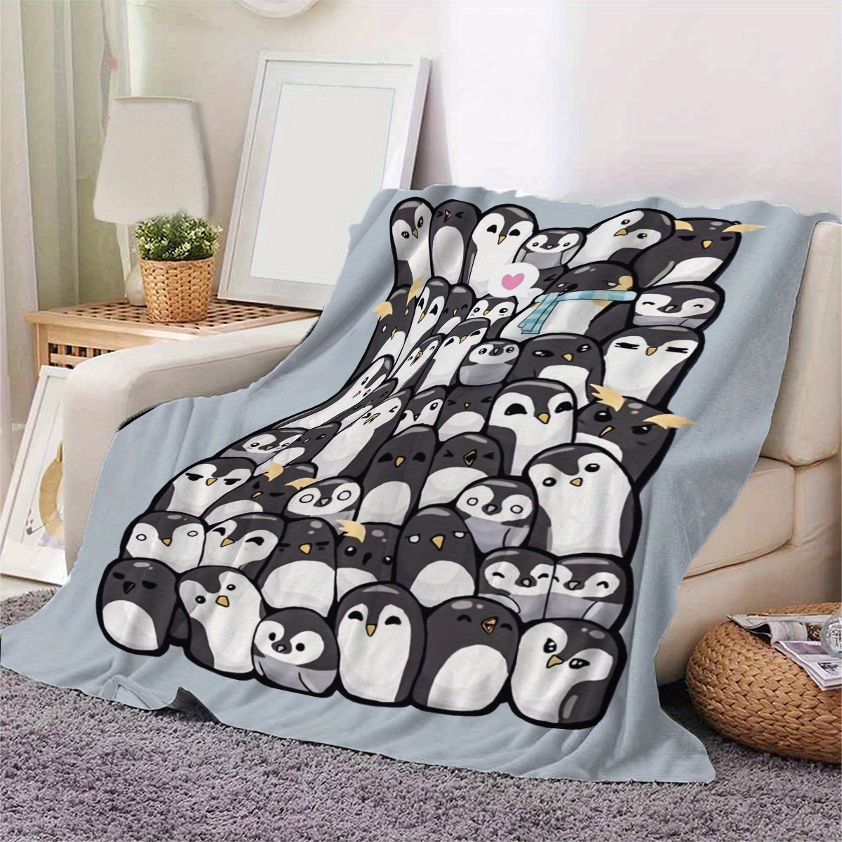 Cute Cartoon Penguin Personalized Pattern Blanket - Temu Australia