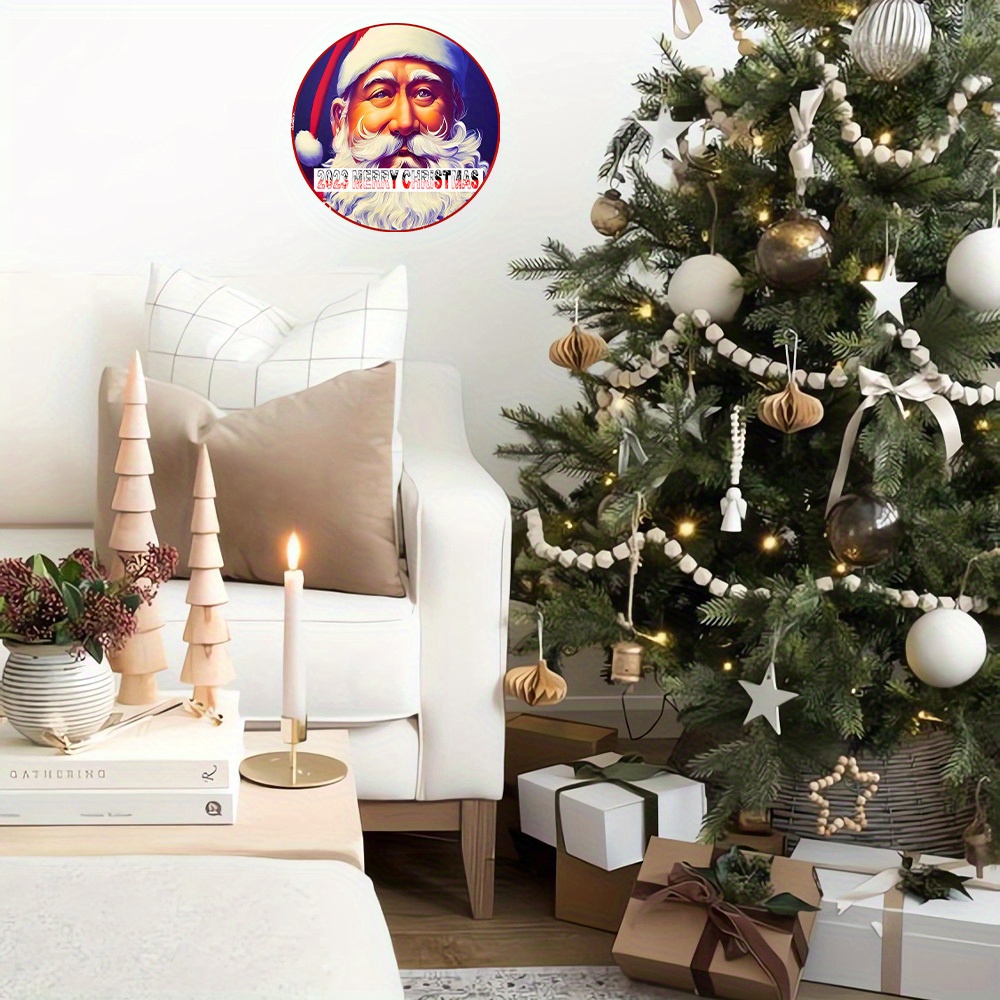 Santa Claus Round Wooden Plaque Christmas Decoration - Temu Canada