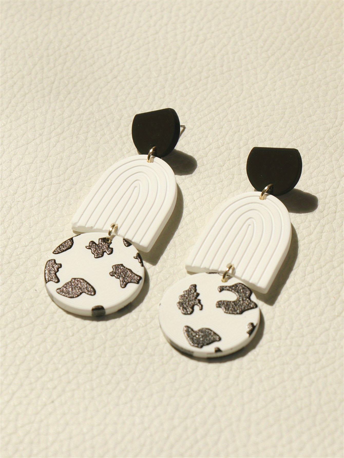 Geometric Shape Cow Pattern Dangle Earrings Polymer Clay - Temu Canada