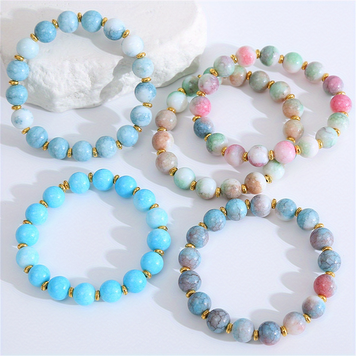 Colorful Gradient Round Glass Beads Bracelet - Temu United Kingdom