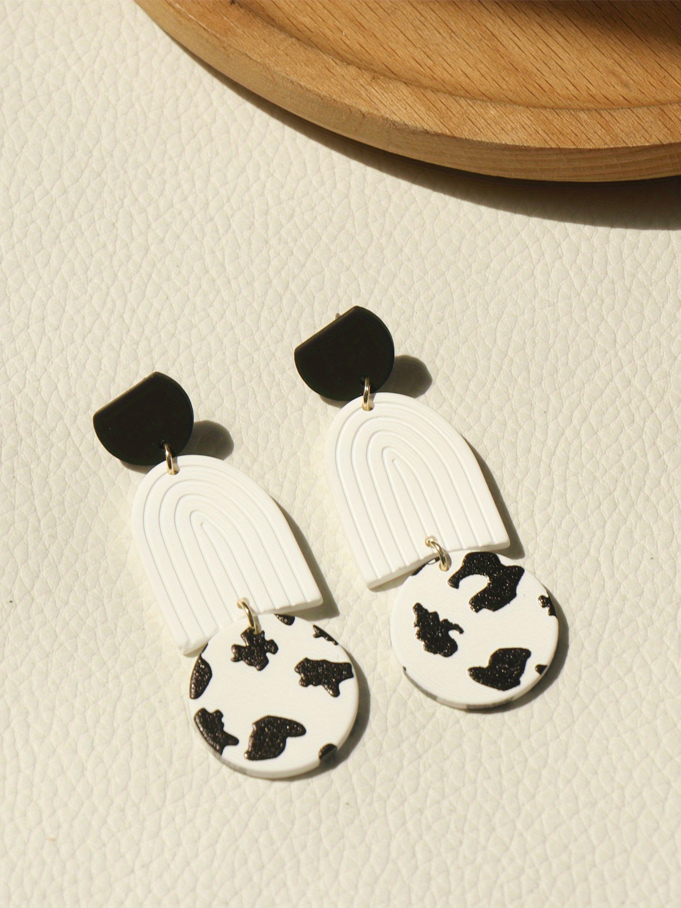 Geometric Shape Cow Pattern Dangle Earrings Polymer Clay - Temu Canada