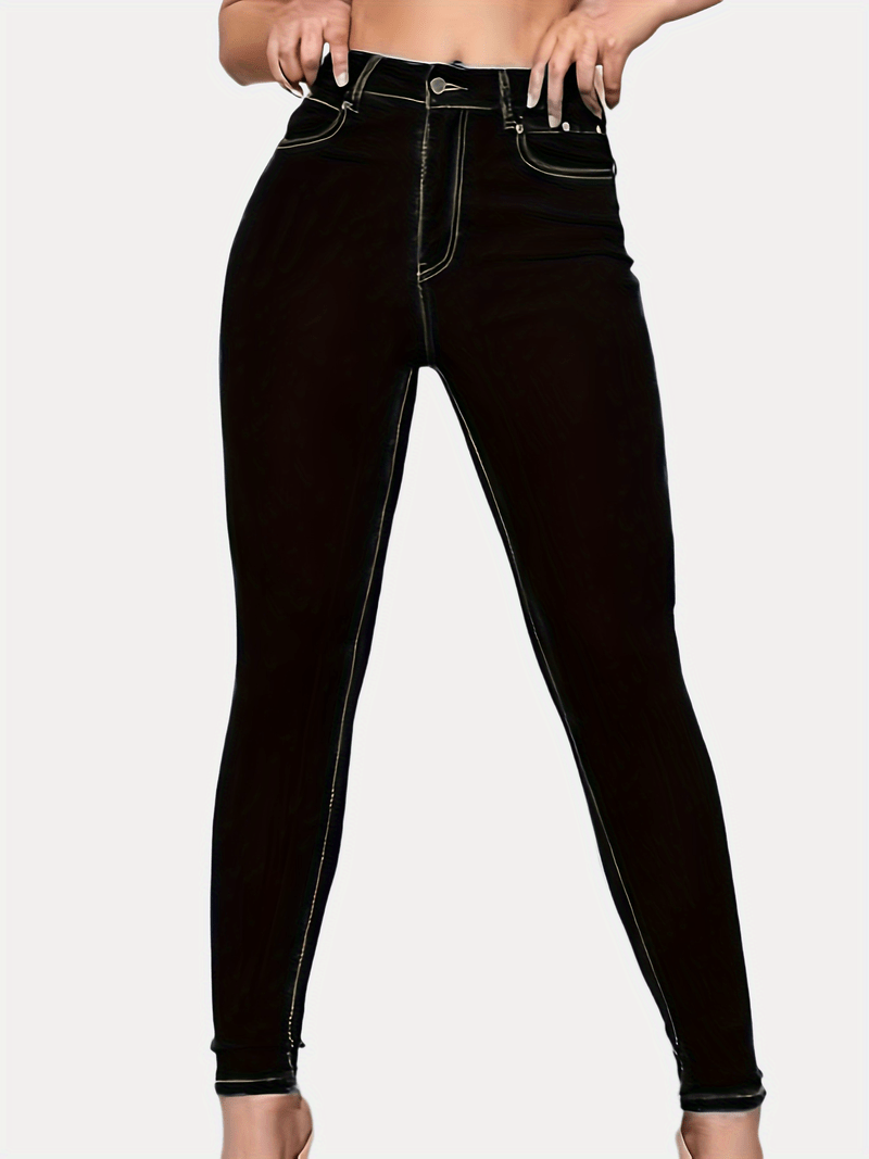 Deep Blue Stretchy High Waist Denim Pants Slash Pocket Sexy Temu Deep Blue Stretchy High Waist Denim Pants Slash Pocket Sexy Temu