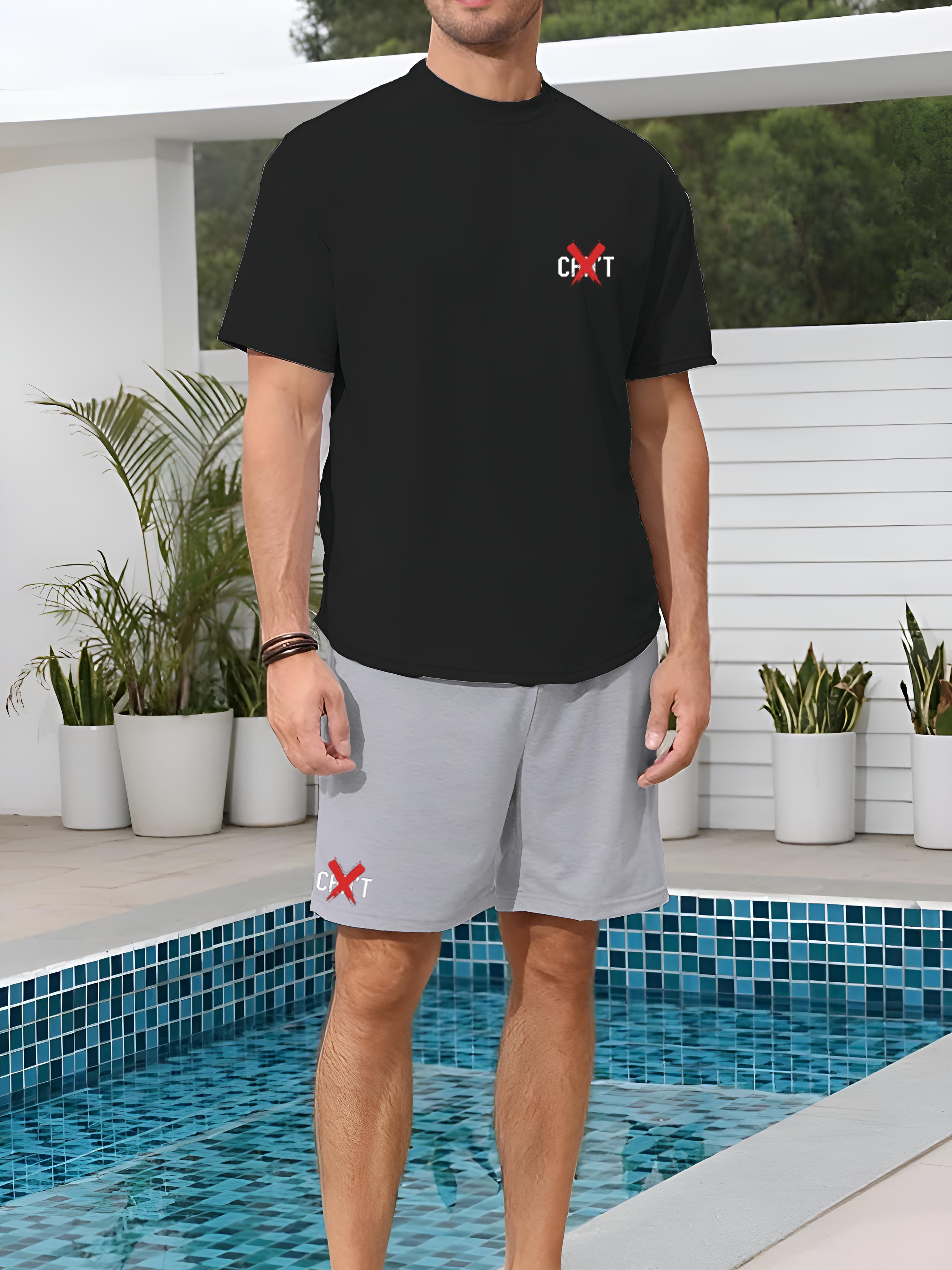 プラスサイズメンズ 2 点衣装 ティブレタープリント T シャツ ショーツセット 夏用 紳士服 Temu Japan
