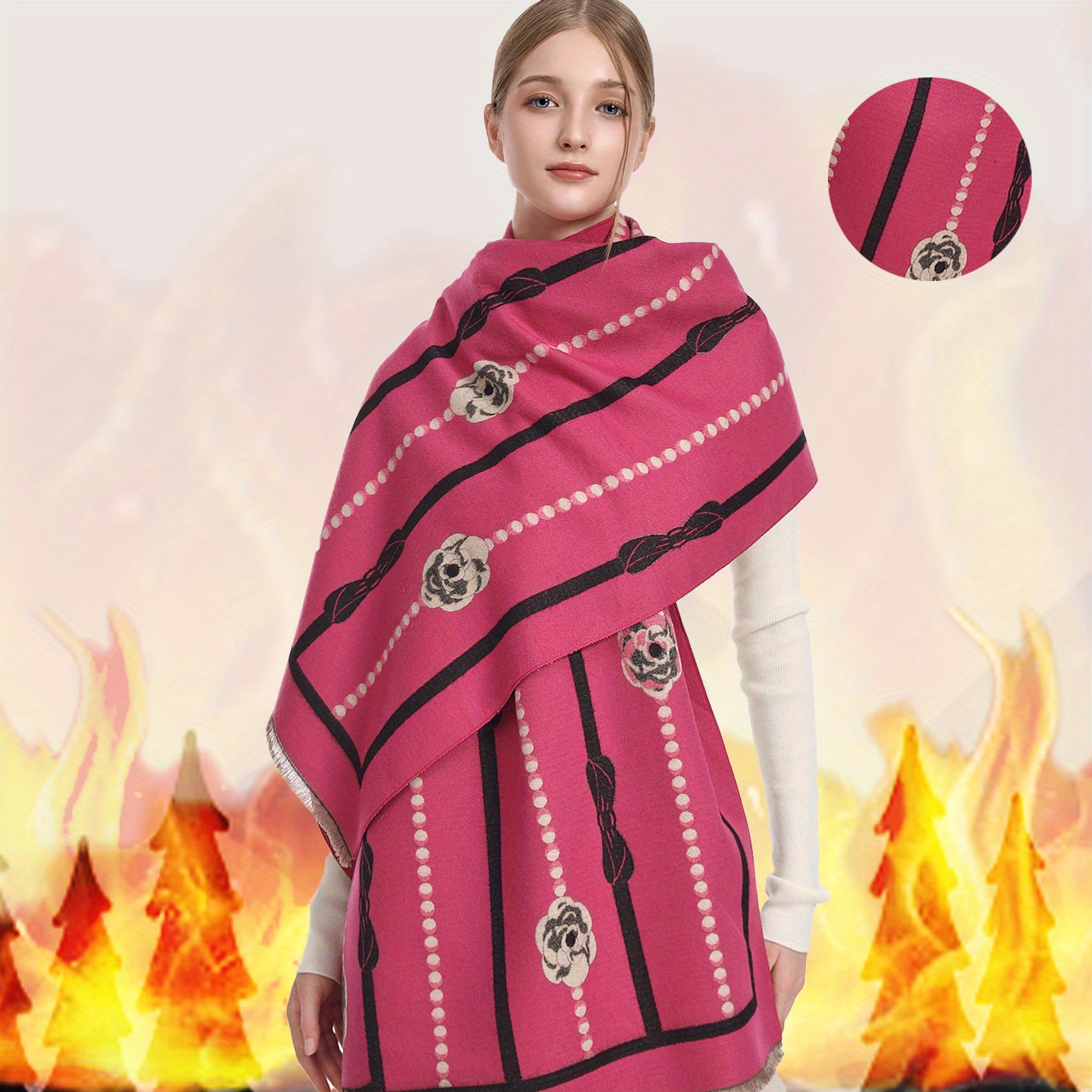 double sided rose jacquard shawl two colors - Temu Canada