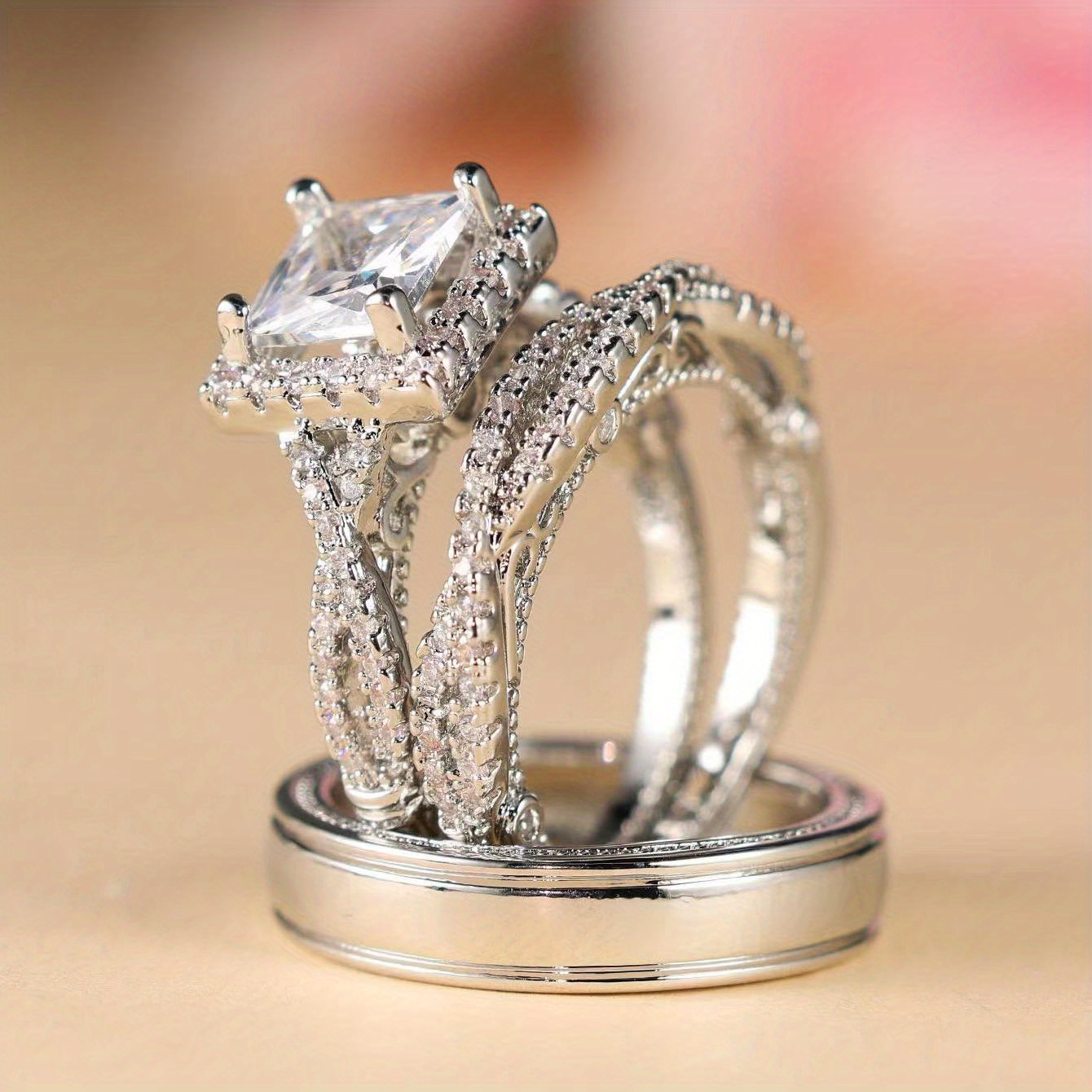 Elegant Stacking Rings Plated Paved Shining Zirconia - Temu United Kingdom