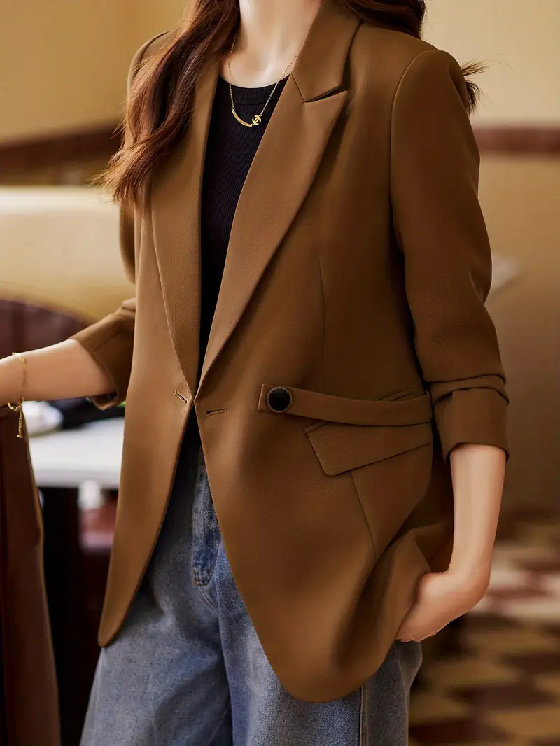 Solid Lapel Open Front Blazer Casual Long Sleeve Work Office Temu