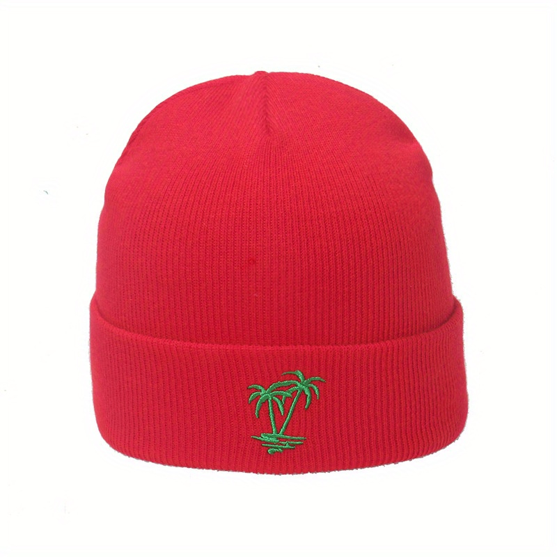 Warm Casual All-fit Knit Hat Winter Coconut Tree Embroidered Woolen ...