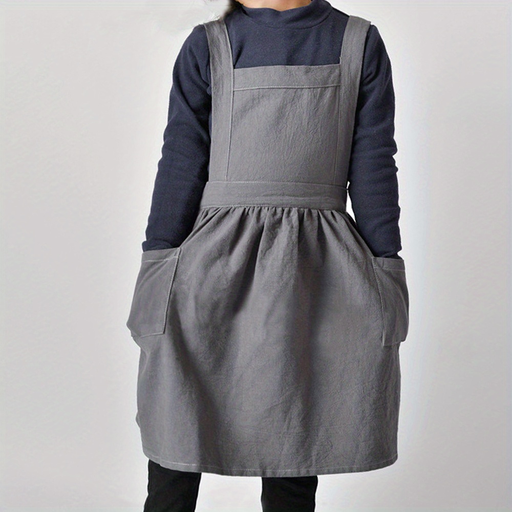 Cute Linen Apron Kids Adjustable Bib Apron 2 Pockets Cooking - Temu