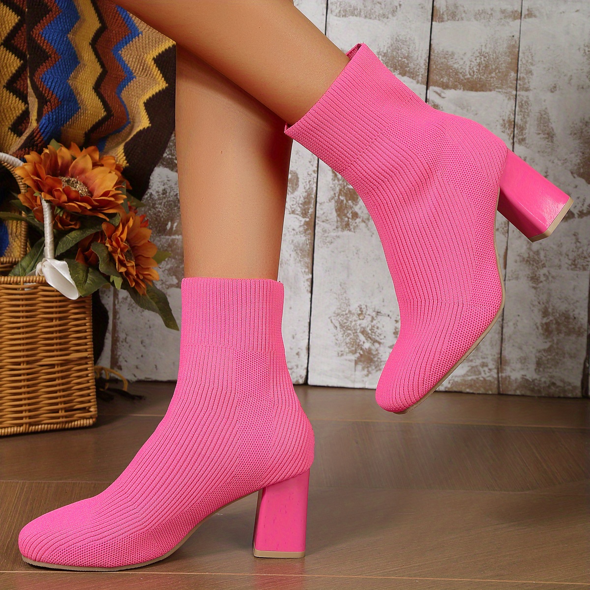 Botas Estilo Calcetín Tacón Grueso Mujer Botas Elásticas Temu Uruguay