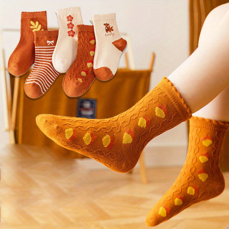 a pair girl's pattern crew socks breathable - Temu New Zealand