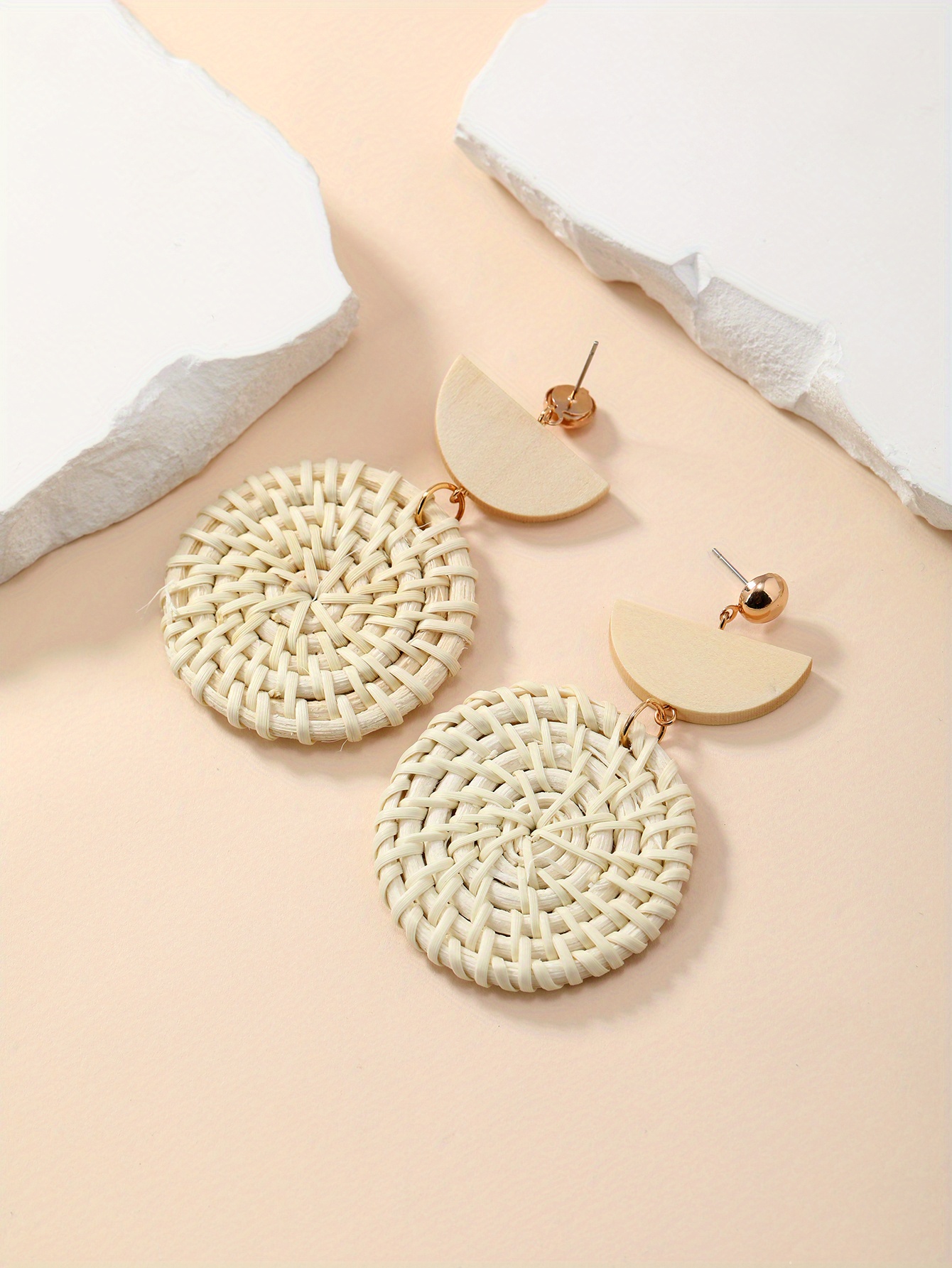 round shape rattan pattern dangle earrings retro bohemian - Temu Canada