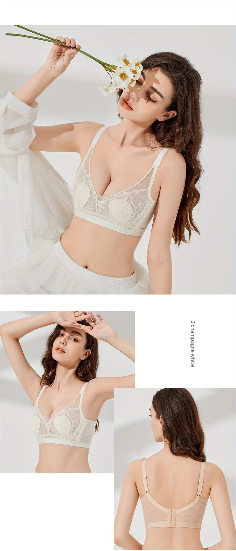 Elegant Solid Contrast Lace Bra Comfy Breathable Wireless - Temu Australia