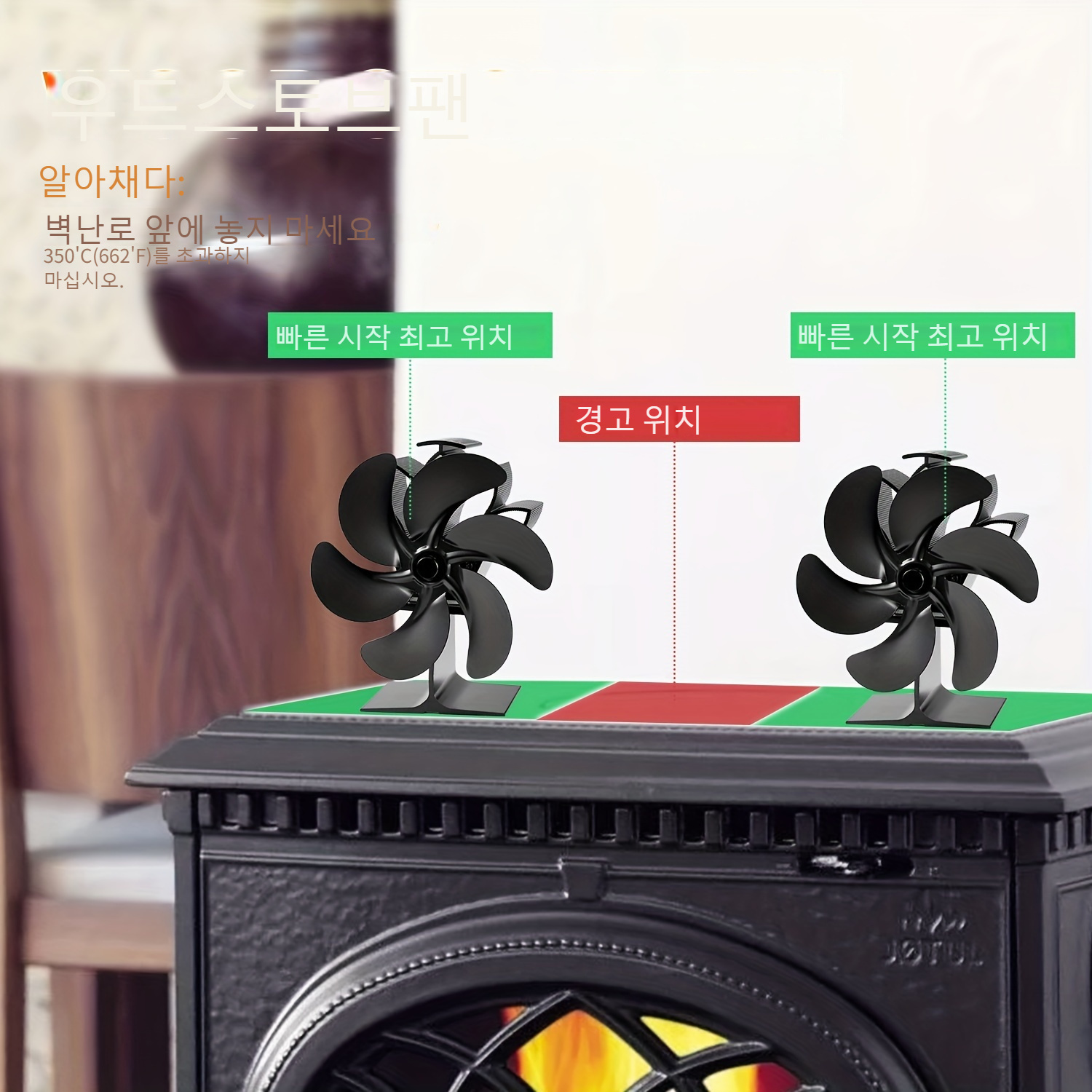1개 장작 난로 팬 열 구동 6 블레이드 벽난로 팬 비전기 열전 팬 장작 난로펠릿통나무 버너용 Ecofan자기 온도계