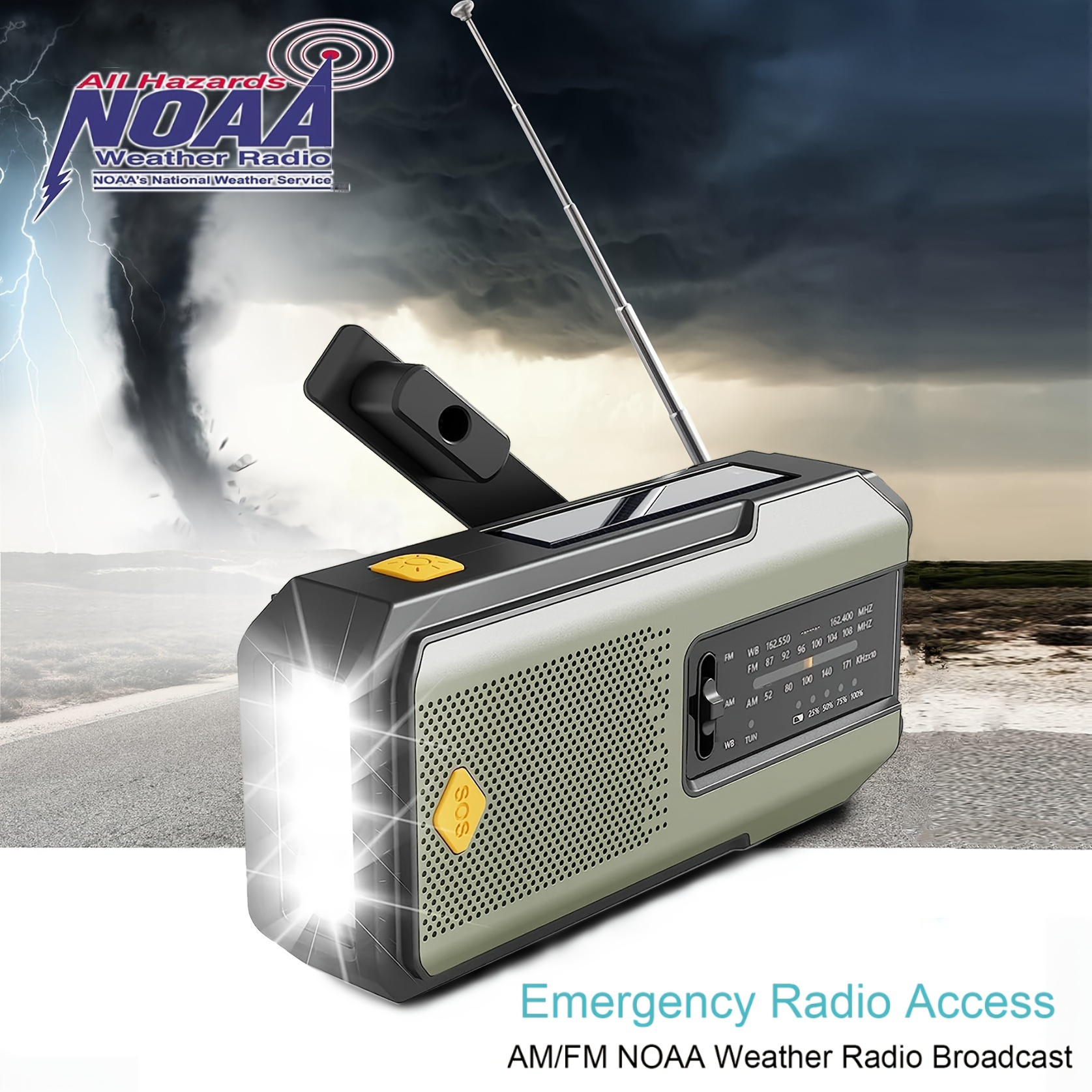 핸드 크랭크 라디오 휴대용 Amfm Noaa 날씨 라디오 비상 크랭크 손전등 태양 전지 패널 2000mah Temu