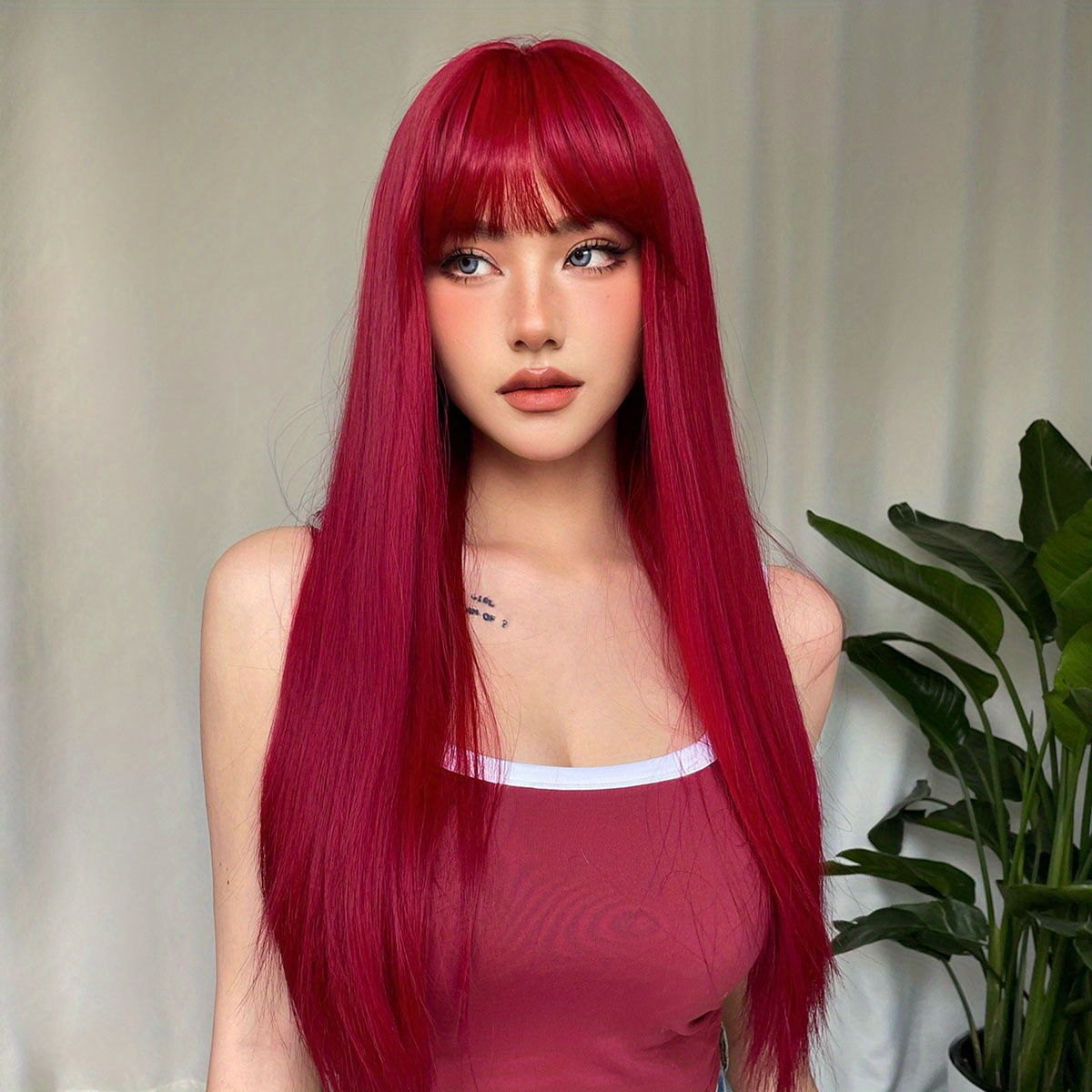 Cosplay Wig Long Straight Synthetic Hair Wigs Bangs - Temu Australia