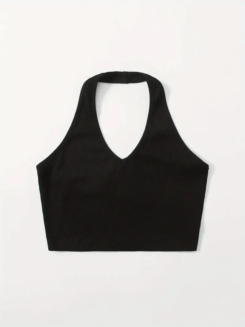 Solid V Neck Halter Top Sexy Simple Sleeveless Summer Halter Temu