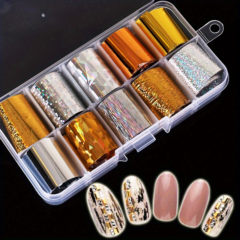 Holographic Nail Foil Set Golden Silvery Transfer Sticker - Temu New ...