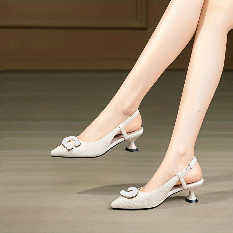 Women's Soldi Color Low Heels Fashion Letter Decor Pointed - Temu