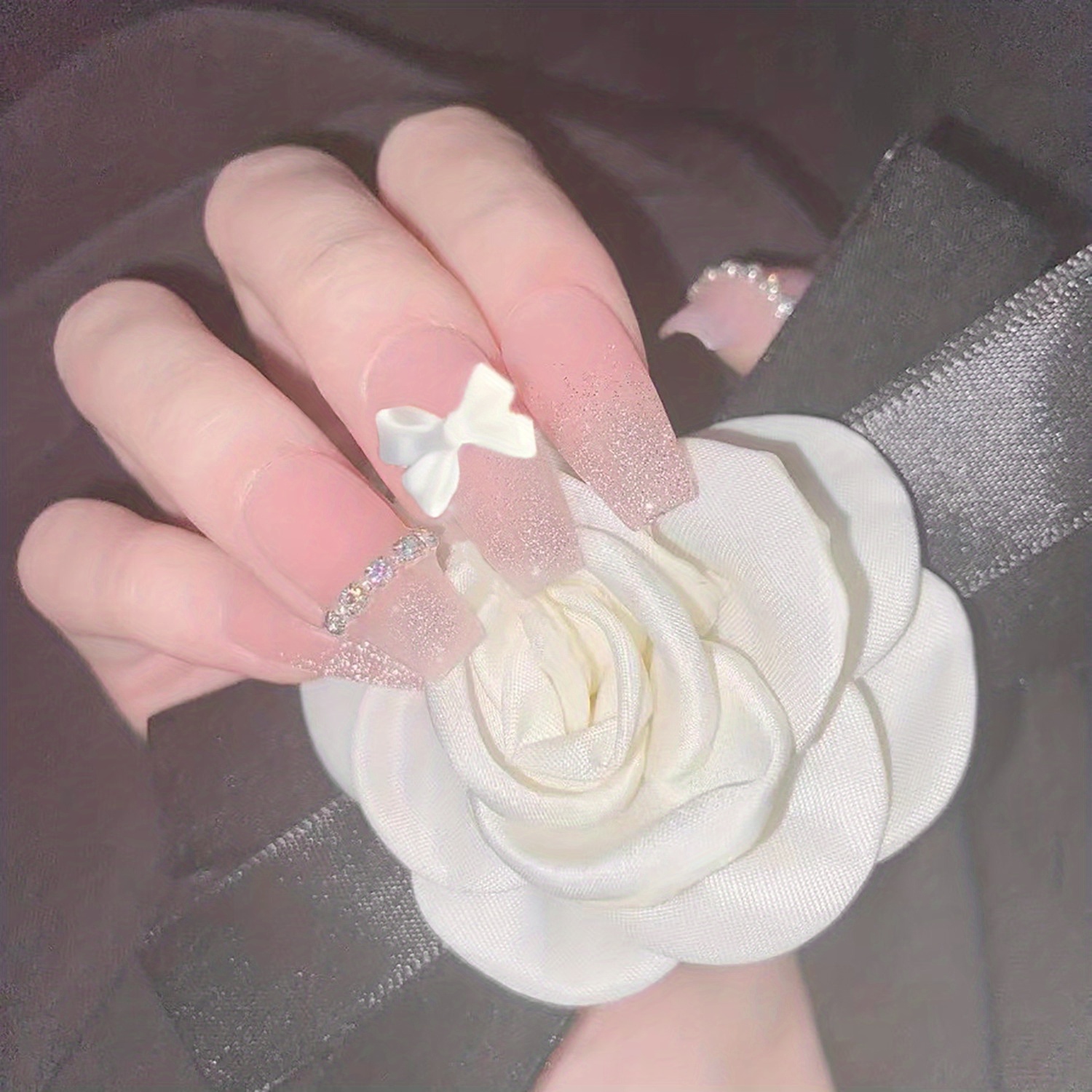 Press On Nails Medium Length Fake Nails Pink Square Acrylic False Nail ...