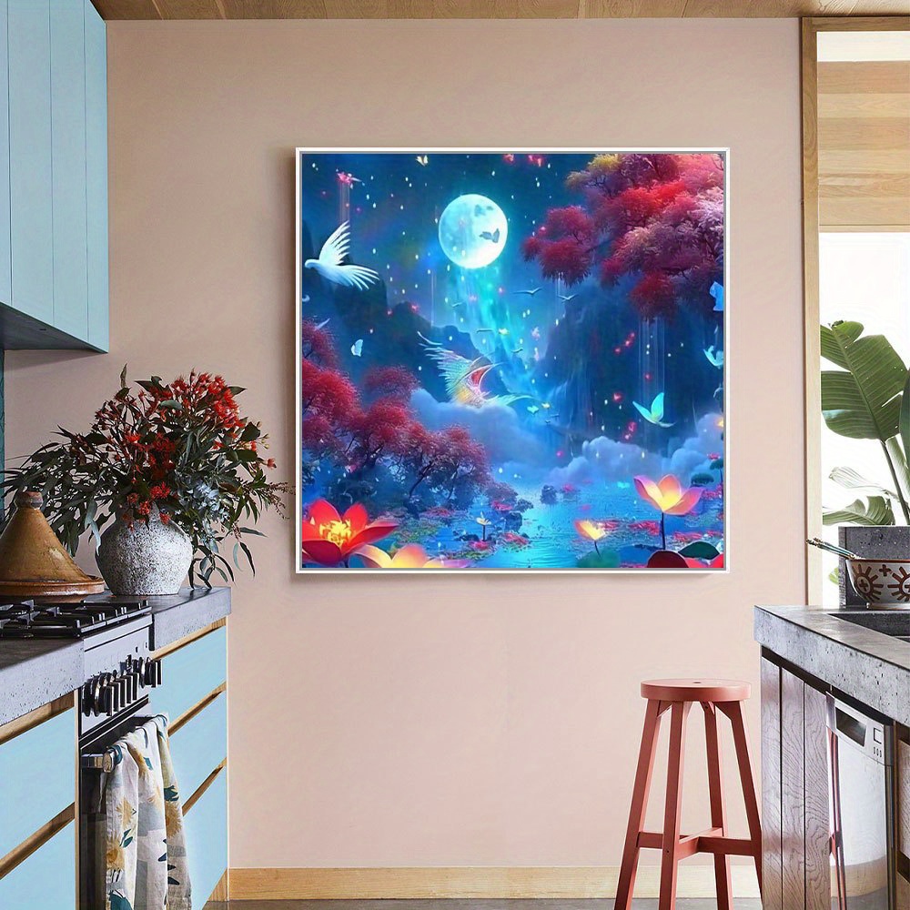 1pc 美しい星空宇宙ムーンダイヤモンドペインティング、diy、手作り絵画、ホームリビン 寝室装飾用吊り絵画正方形、フレームレス157x15