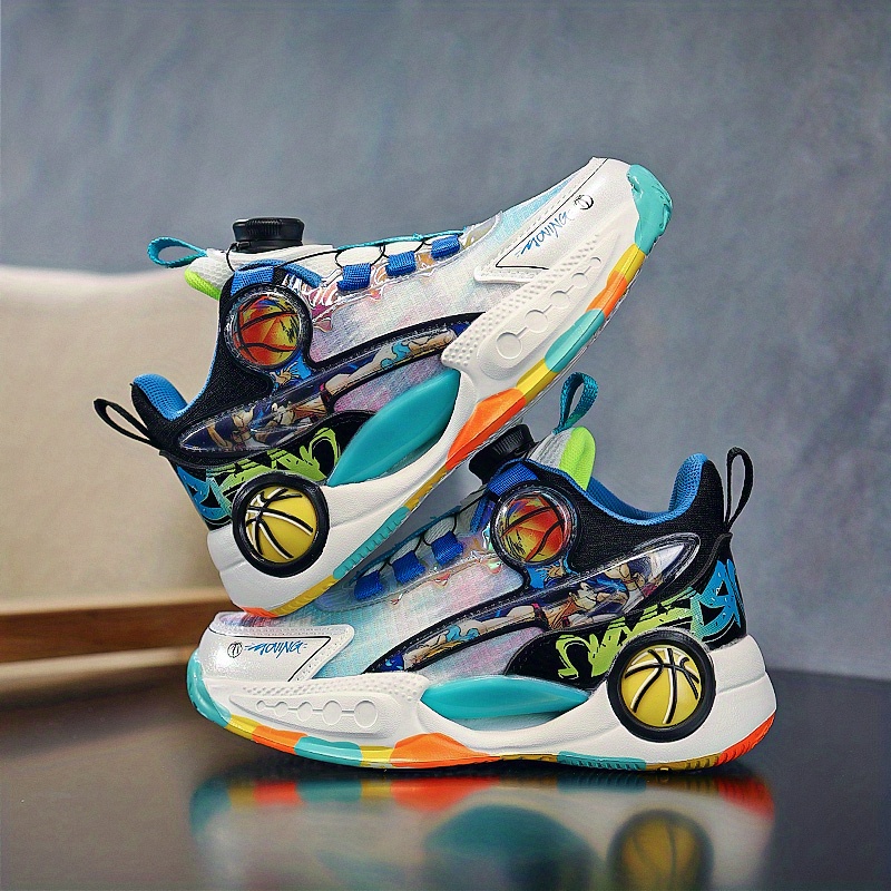 Children Boys Rotating Button Basketball Shoes Knit Shoes - Temu New ...