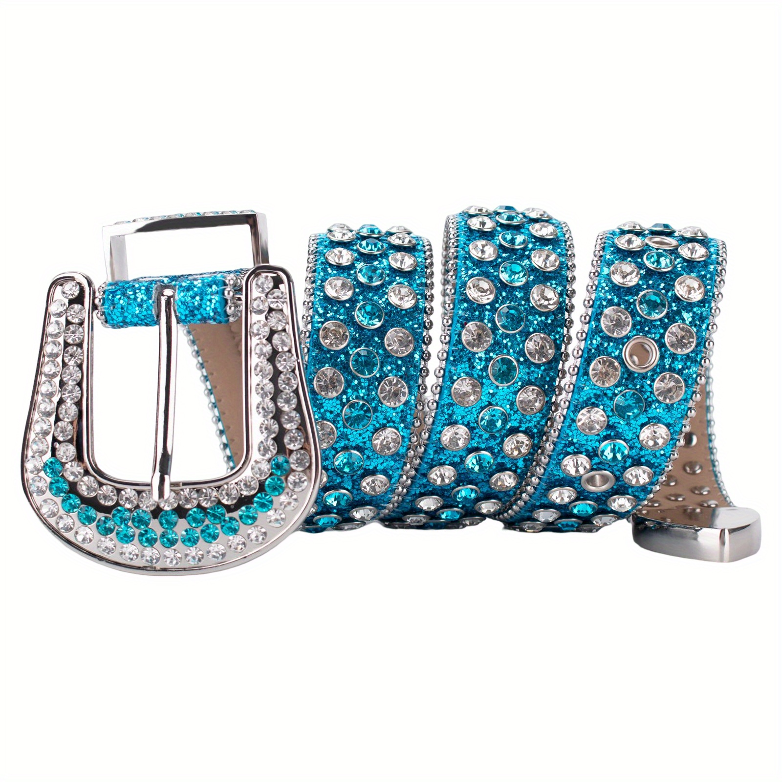 Blue Hip Hop Rhinestone Belts Sparkle Luxury Cowgirl Cowboy - Temu Canada
