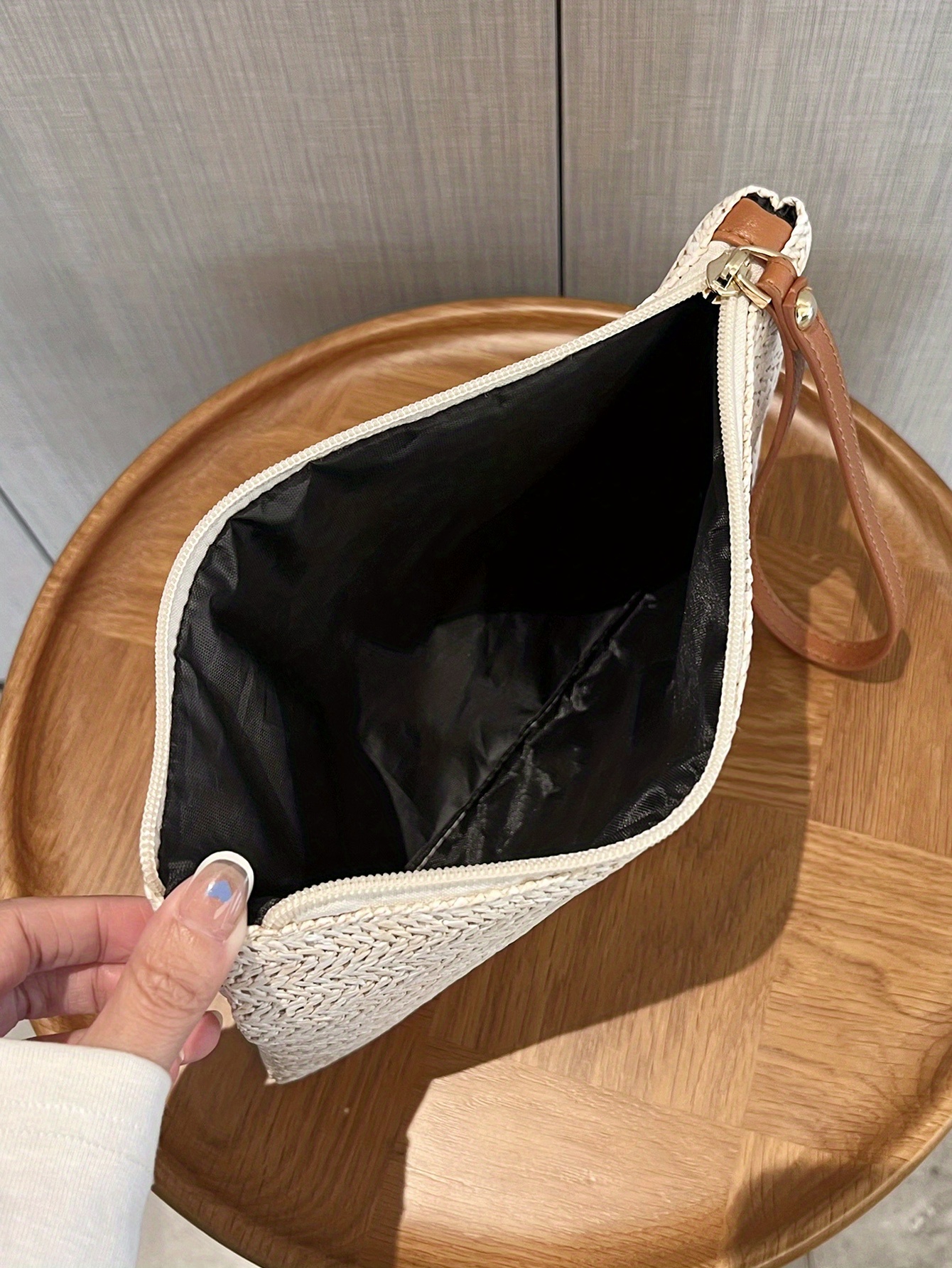 תיק קלאץ ארוג קש, ארנק מותן קלוע אופנתי, תיקי רוכסן לנשים לטלפון מפתח ...