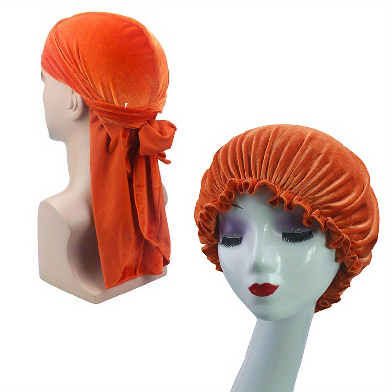 2pcs Set Mens Velvet Couple Hat Durag Bandana Turban Hat Sleeping Cap ...