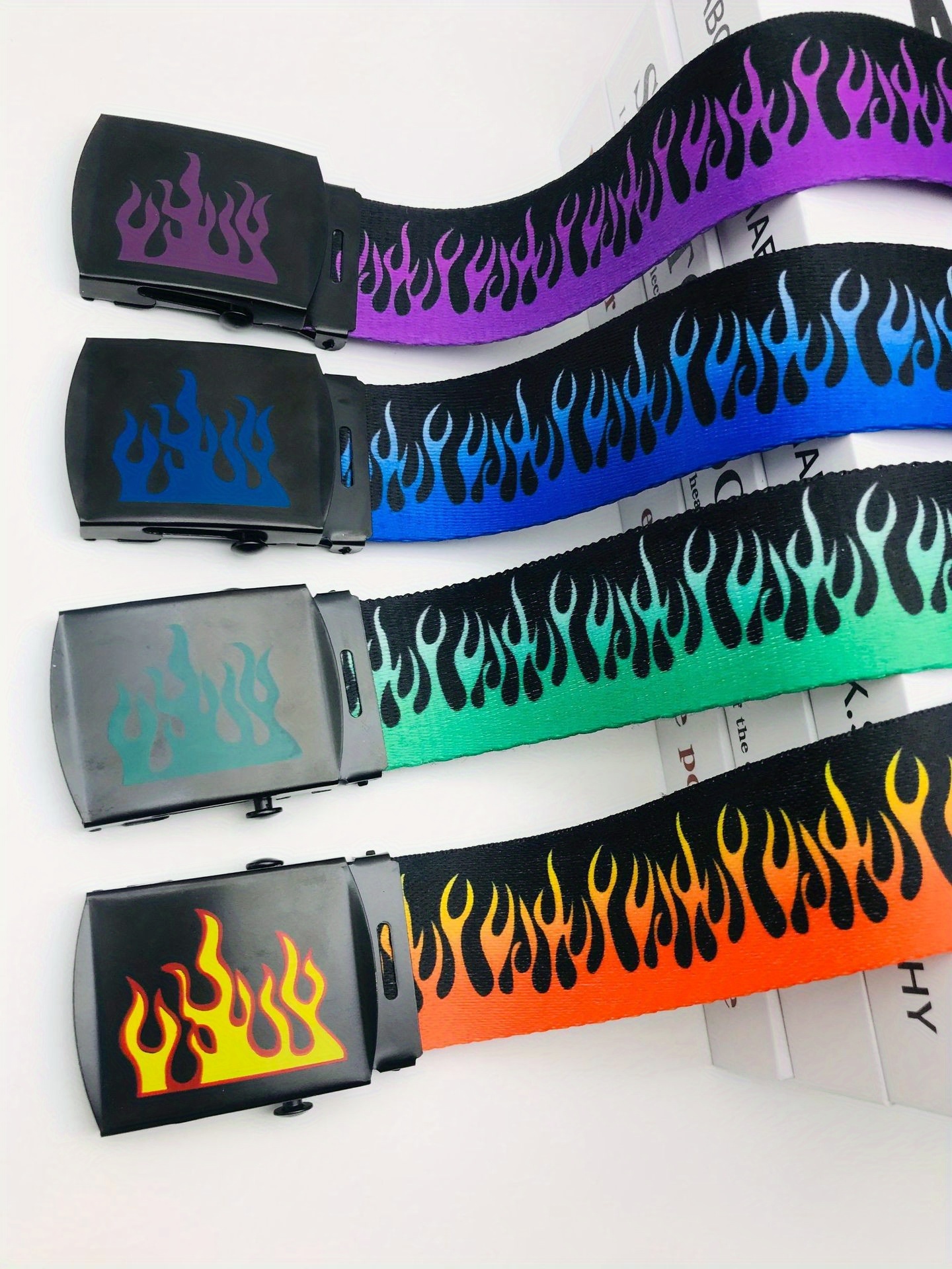 1pc fashion hip hop european and mens canvas belt cool casual flame ...