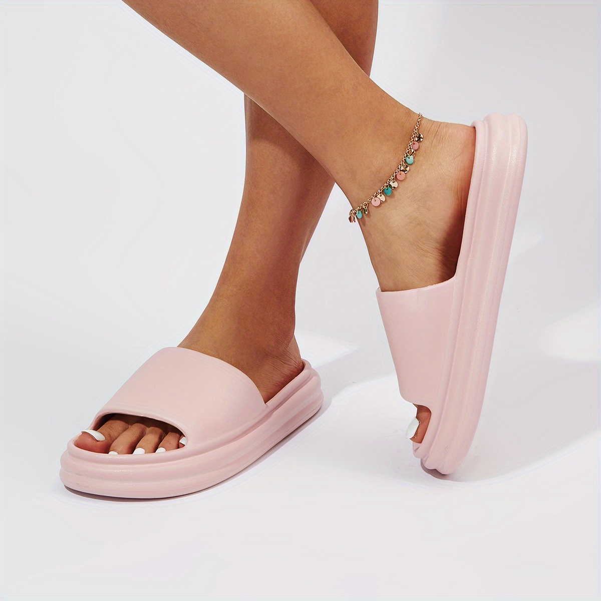 Womens Solid Color Slides Lightweight Round Open Toe Slip Temu
