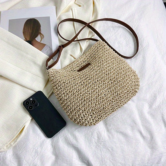 Minimalist Straw Design Shoulder Bag Travel Storage - Temu United