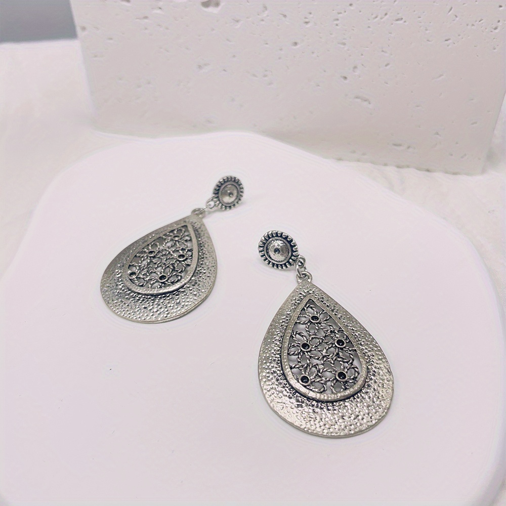 Flower Pattern Retro Boho Dangle Earrings Zinc Alloy Silver - Temu
