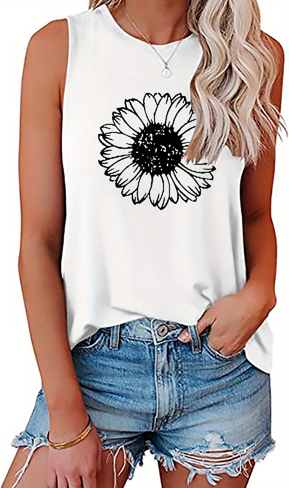 Flower Print Crew Neck Tank Top Casual Versatile Sleeveless - Temu United Kingdom