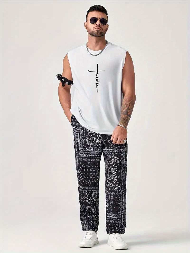 ''faith'' print men's graphic tanktop casual loose - {region_name}