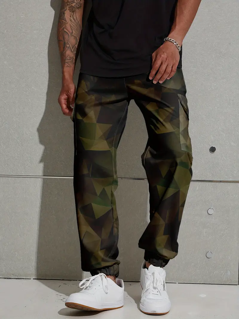Camouflage Mens Drawstring Flap Pocket Cargo Pants Loose Temu