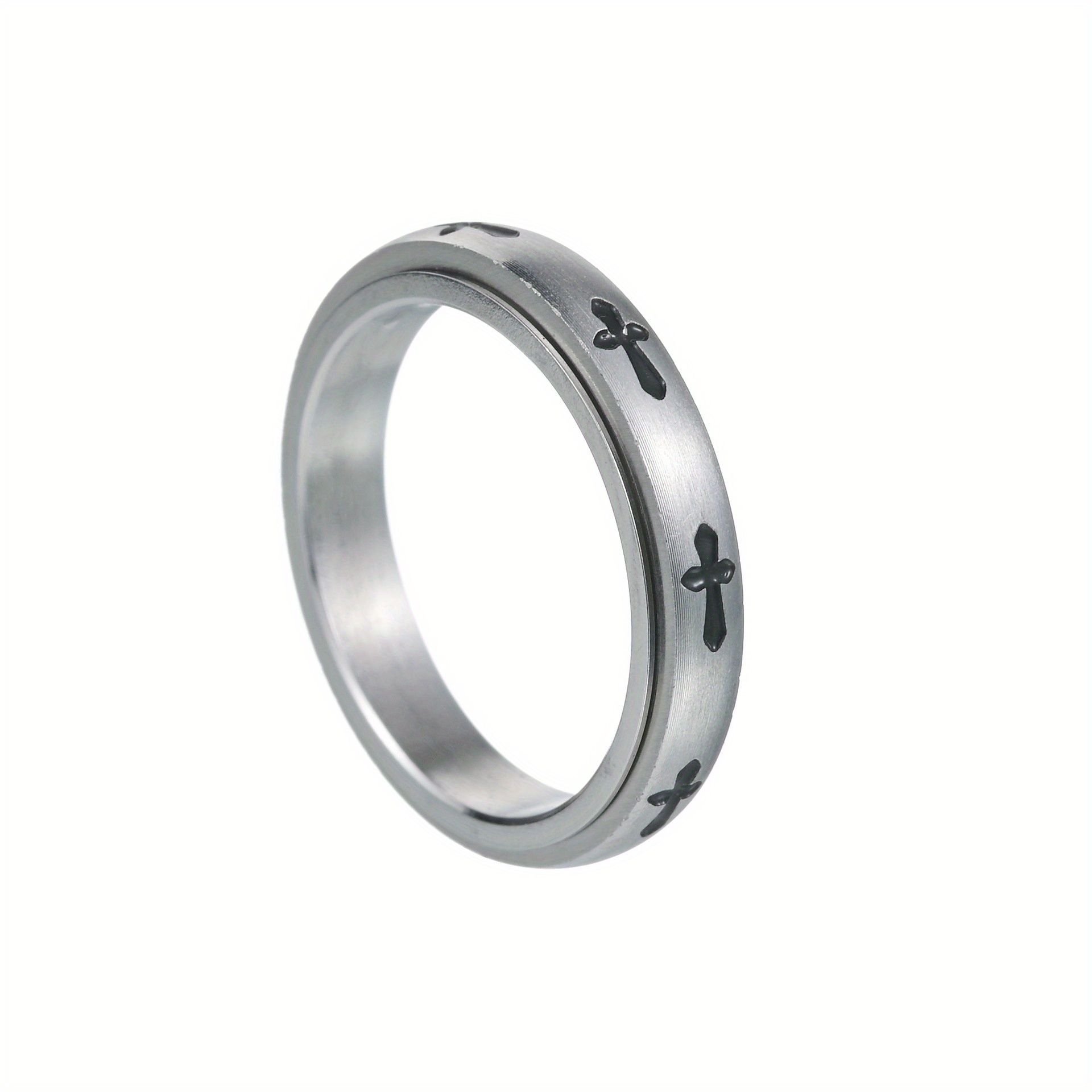 Stainless Steel Cross Rings Wide Rotatable Ring Men - Temu United Kingdom