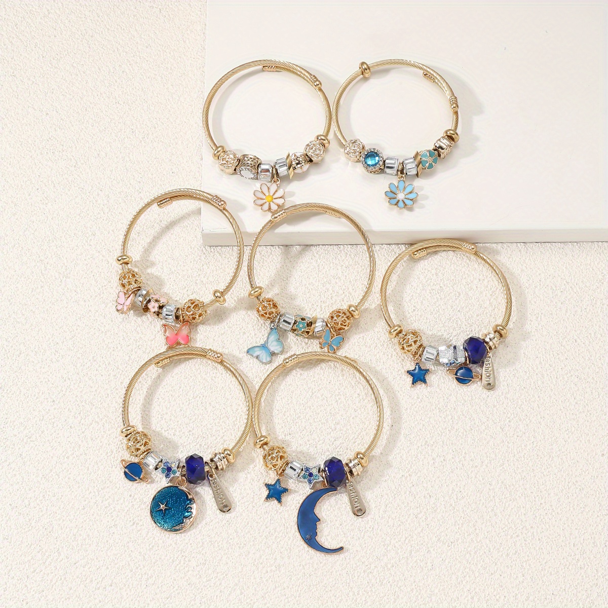 Gorgeous Butterfly/ Moon Charm Adjustable Golden Bangle - Temu Norway